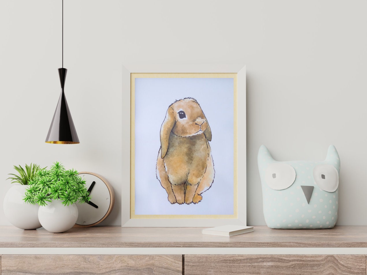 Nursery Wall Art Cute Bunny Watercolour Painting Kids Decor Rabbit ...