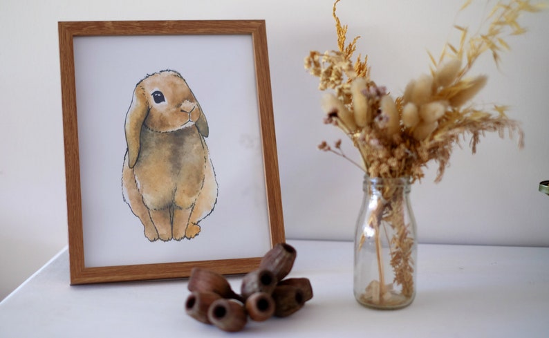 Nursery Wall Art Cute Bunny Watercolour Painting Kids Decor Rabbit ...