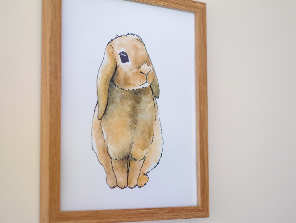 Nursery Wall Art Cute Bunny Watercolour Painting Kids Decor Rabbit ...