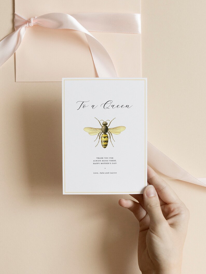 Printable Mothers Day Card, Queen Bee Mother's Day Template, Instant ...