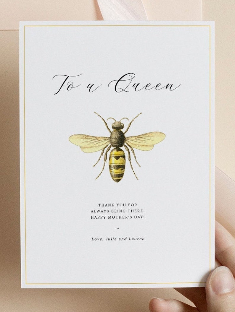 Printable Mothers Day Card, Queen Bee Mother's Day Template, Instant ...
