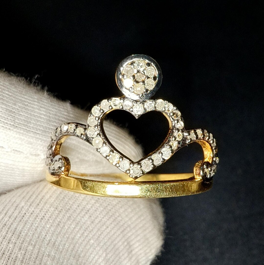 Diamond Heart Ring: Sterling Silver Golden Rhodium Plated, 14.60 Ct - Etsy