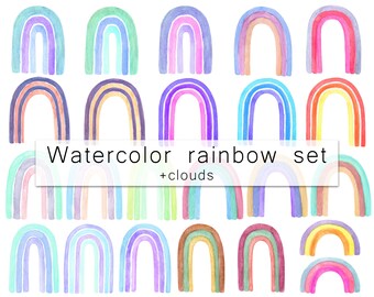 Watercolor Rainbow Clipart Hand Draw Weather Baby Shower | Etsy