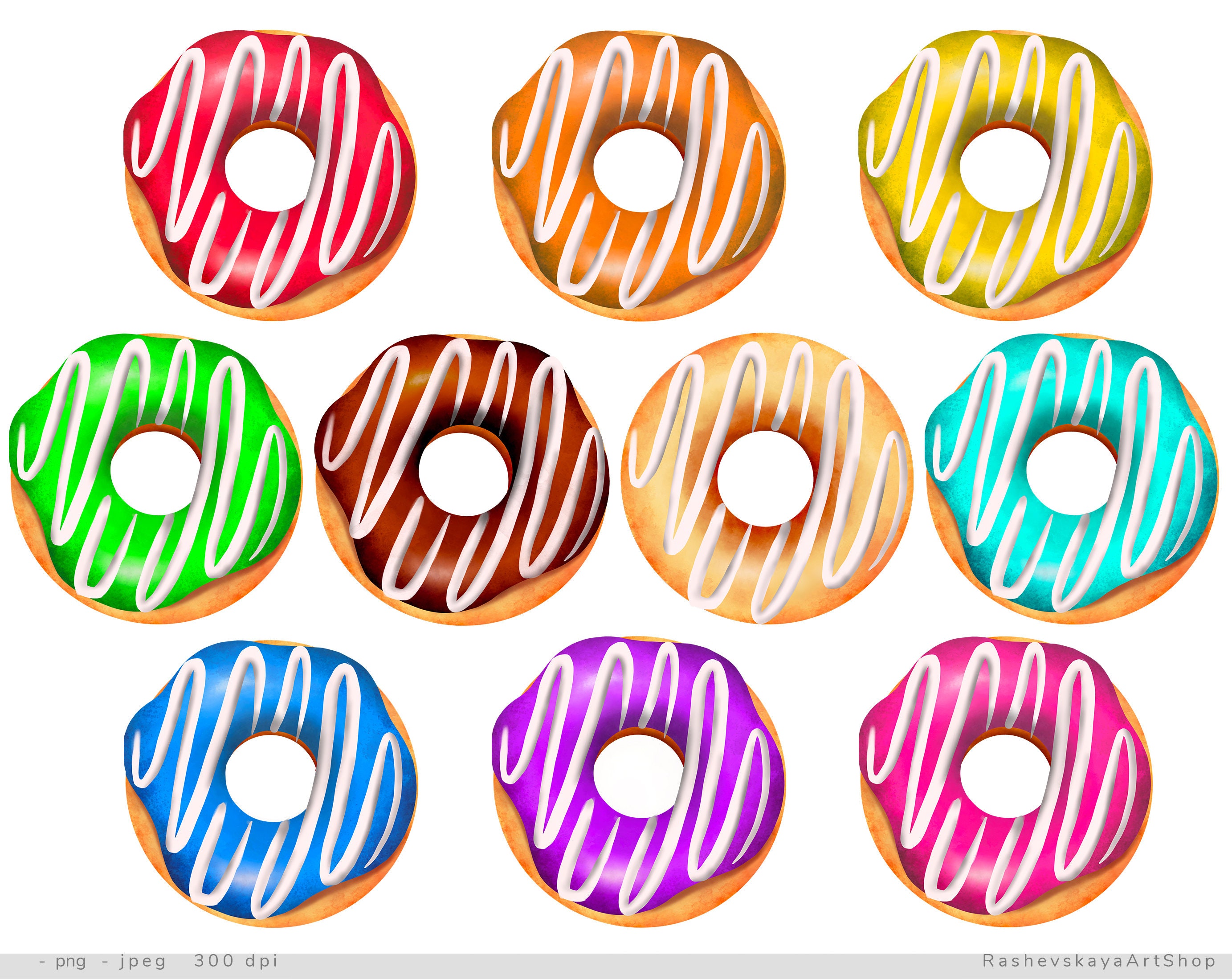 Watercolor Donuts Clipart Sweet Food Clipart Instant Download ...