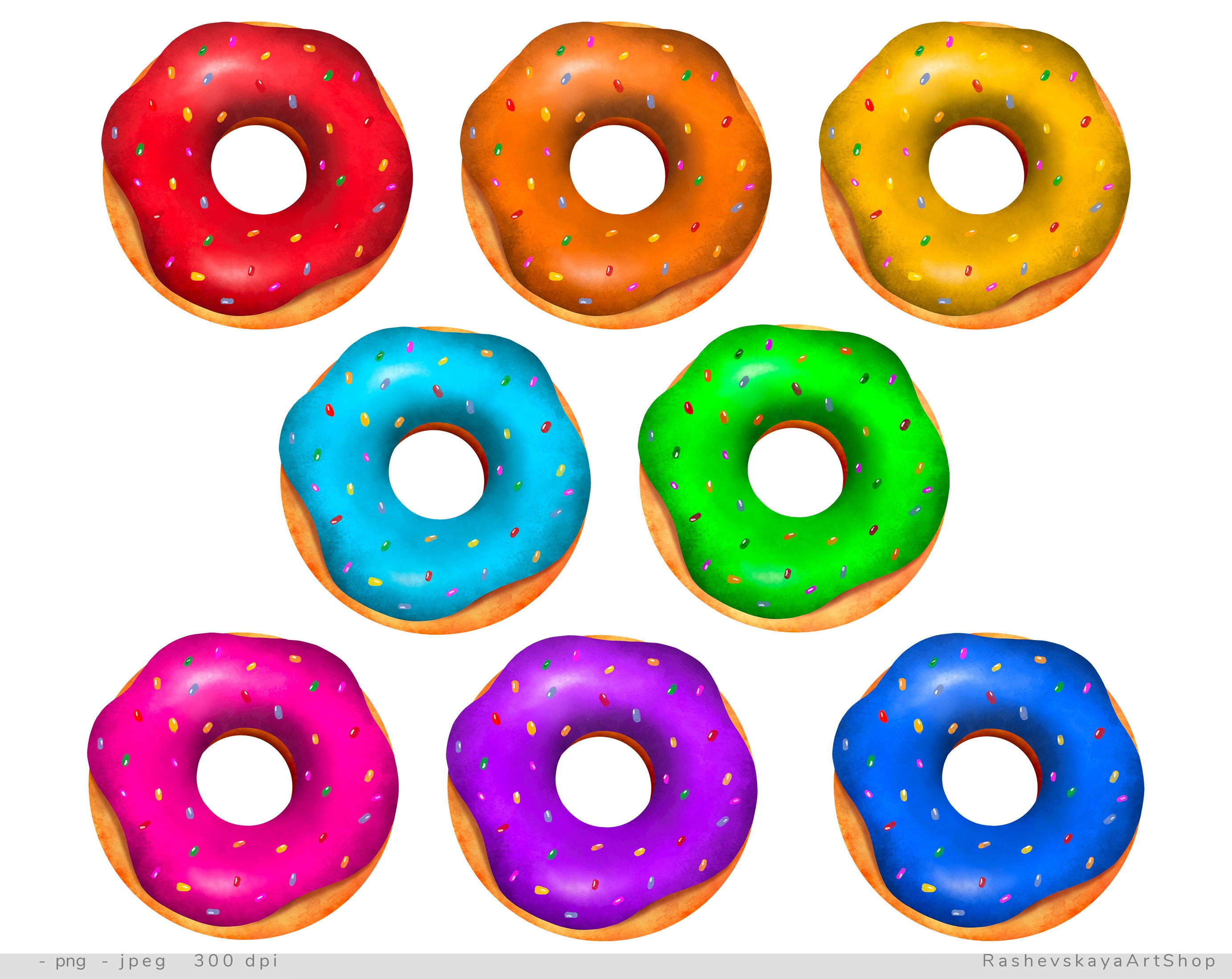 Watercolor Donuts Clipart Sweet Food Clipart Instant Download ...