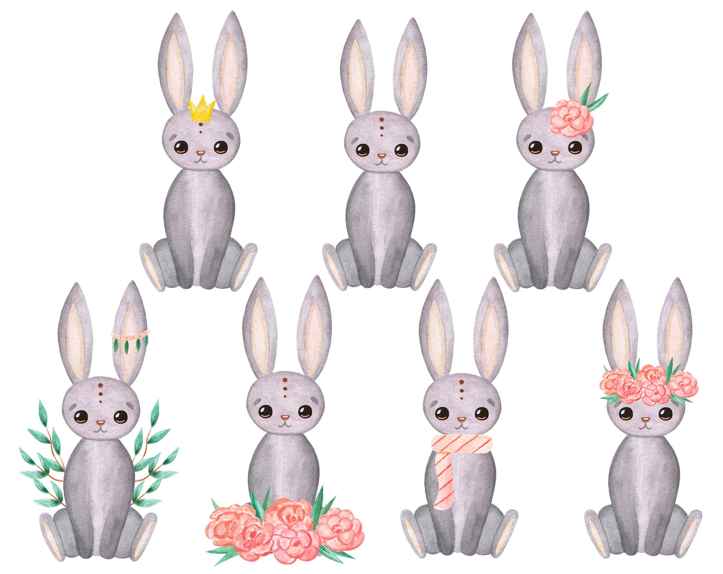 Watercolor Cute Bunny Clipart Rabbit Print Baby Shower - Etsy