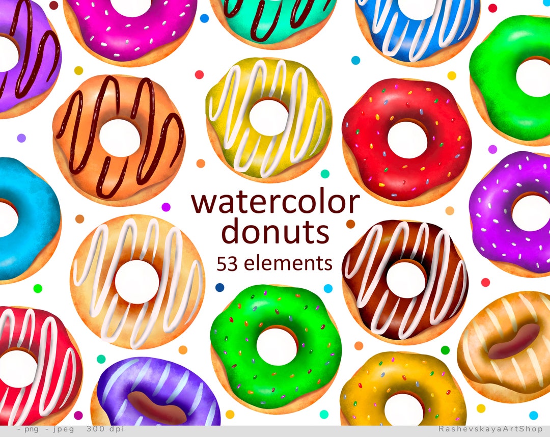 Watercolor Donuts Clipart Sweet Food Clipart Instant Download ...