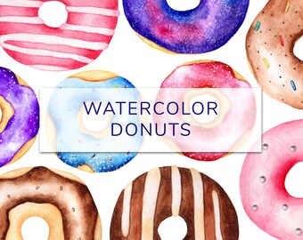 Watercolor Donuts Clipart Sweet Food Clipart Instant | Etsy