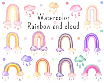 Watercolor Rainbow Clipart Hand Draw Weather Baby Shower | Etsy