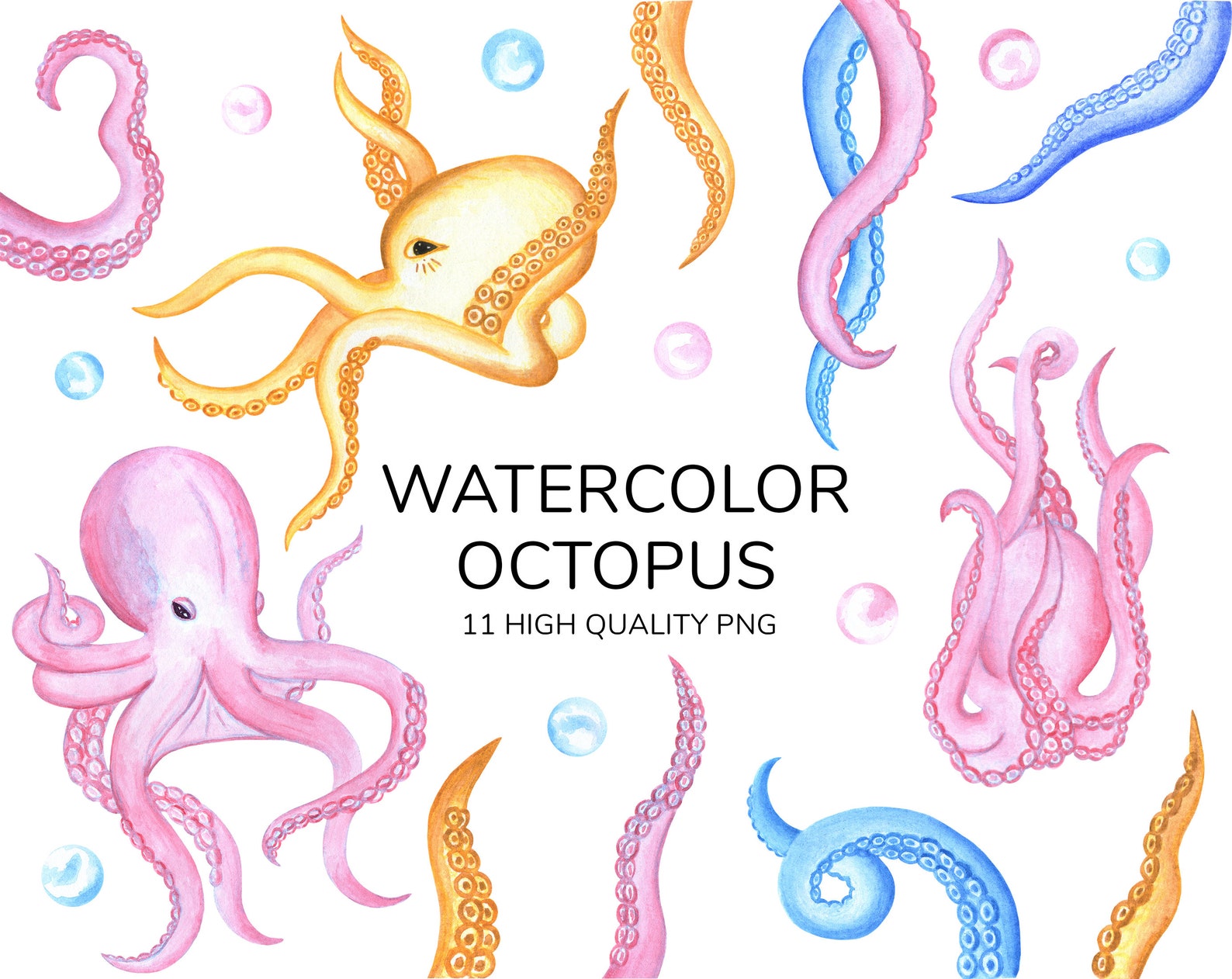 Watercolor Octopus Clipart Octopus Print Sea Digital Paper - Etsy