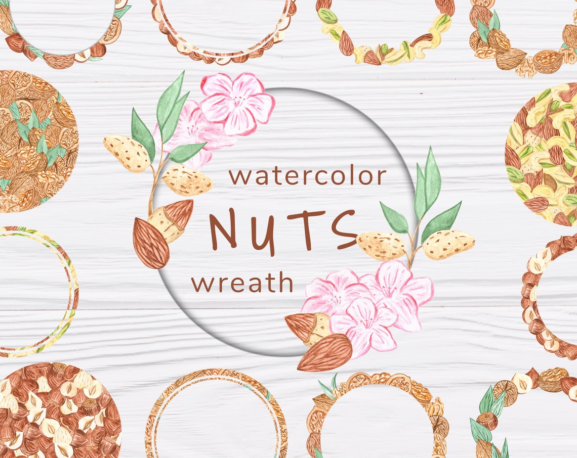 Watercolor Nuts Wreath Food Watercolor Clipart Wedding - Etsy