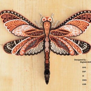 Layered Mandala Dragonfly Svg Laser Cut Files,laser Cut Svg Dxf,cnc ...