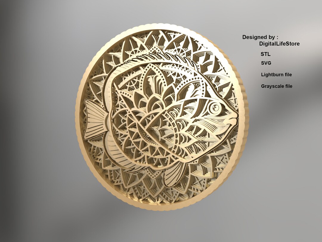 Layered Mandala Fish Fiber Laser 3D Engraving Files: SVG, STL, Depthmap ...