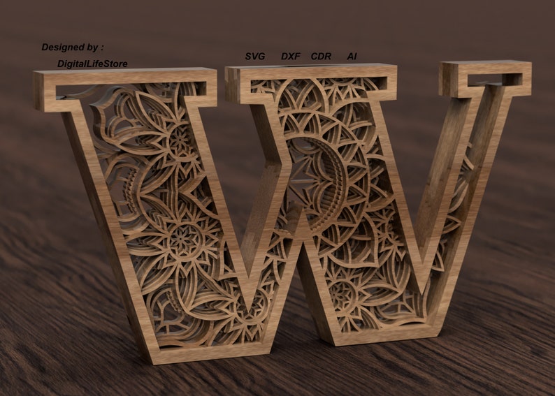 Layered Mandala Letter WLASER CUT FILES laser cut cnc router | Etsy