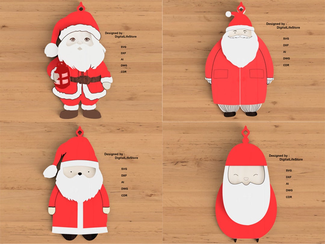 4 Santa Ornament Svg Laser Cut Files, Multilayered Santa Laser Cut,cnc ...