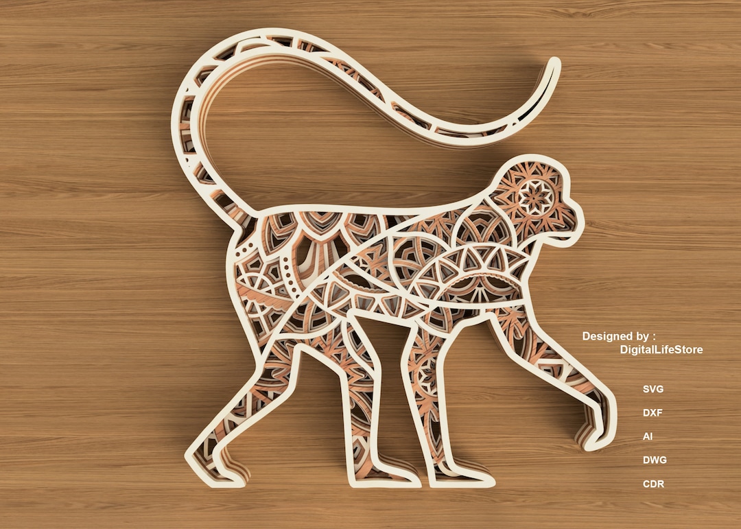 Layered Mandala Monkey Laser Cut Files Svg,cnc File Laser Cut Mandala ...