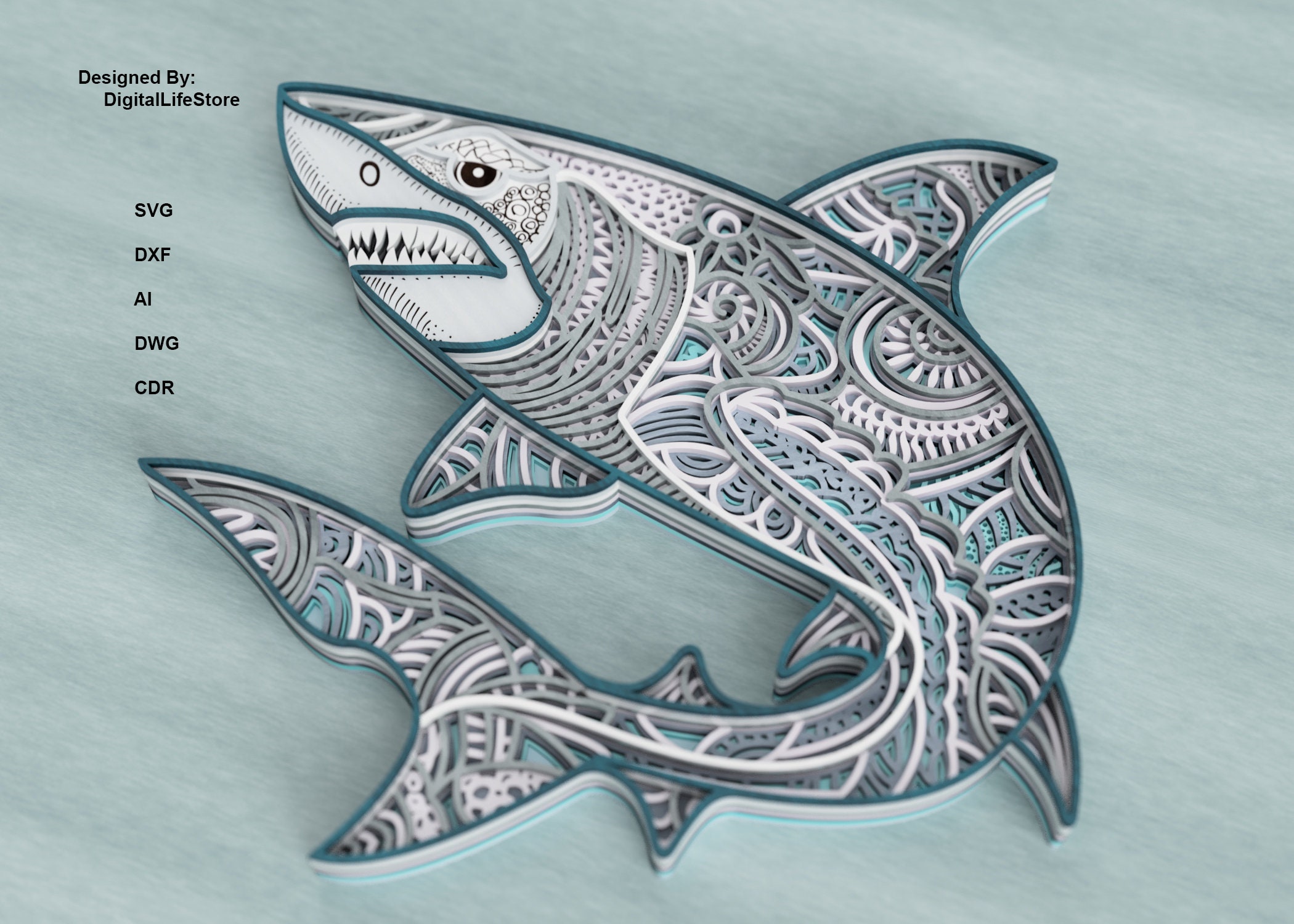 Layered Shark Laser Cut Files Svg,cricut Cut Files Cnc Files,shark ...