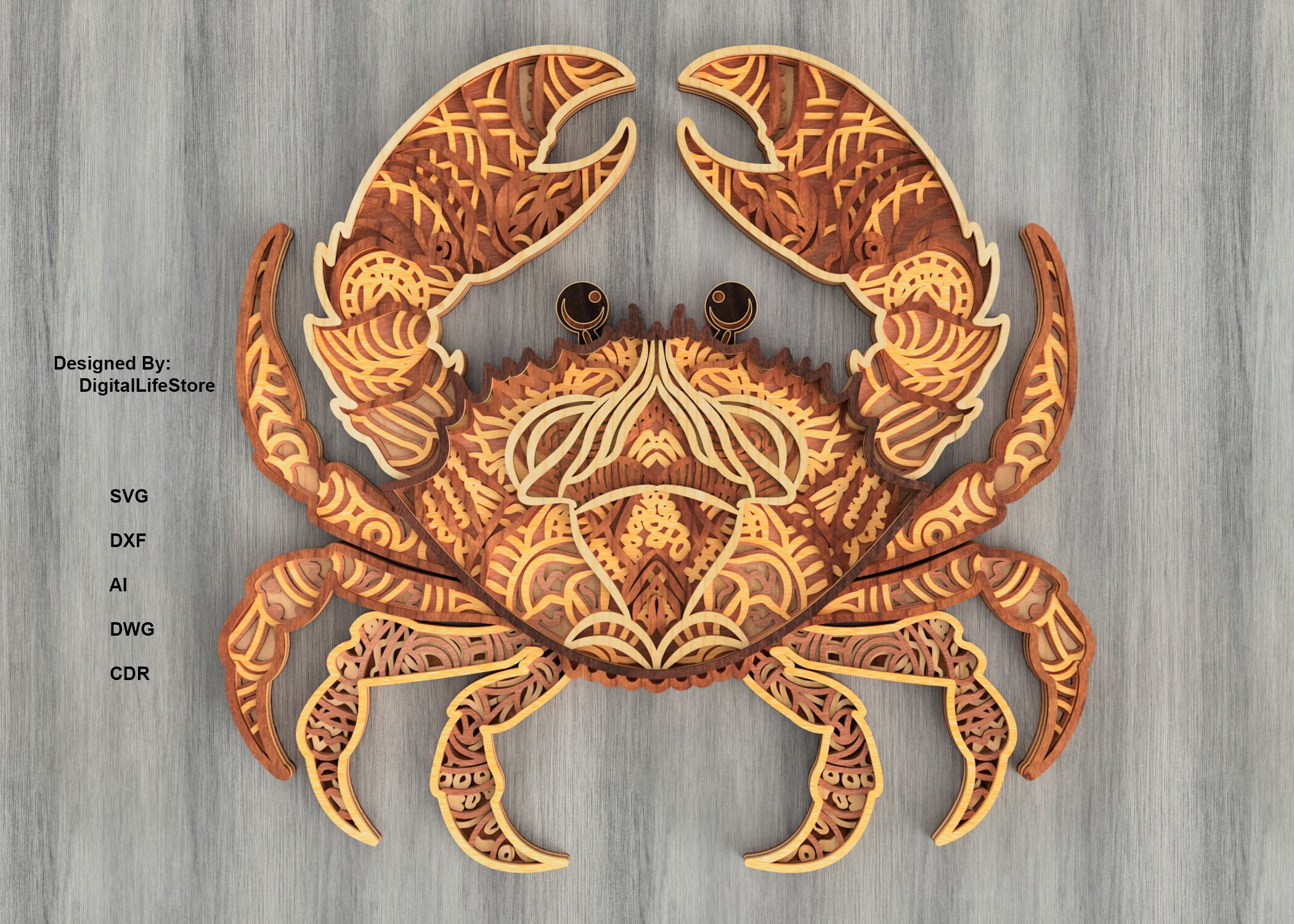 Layered Crab Multilayer Laser Cut Files – SVG Glowforge Files | Laser ...