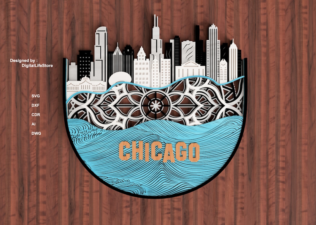 Layered Mandala CHICAGO Cityscape,laser Cut Files,laser Cut,engraving ...