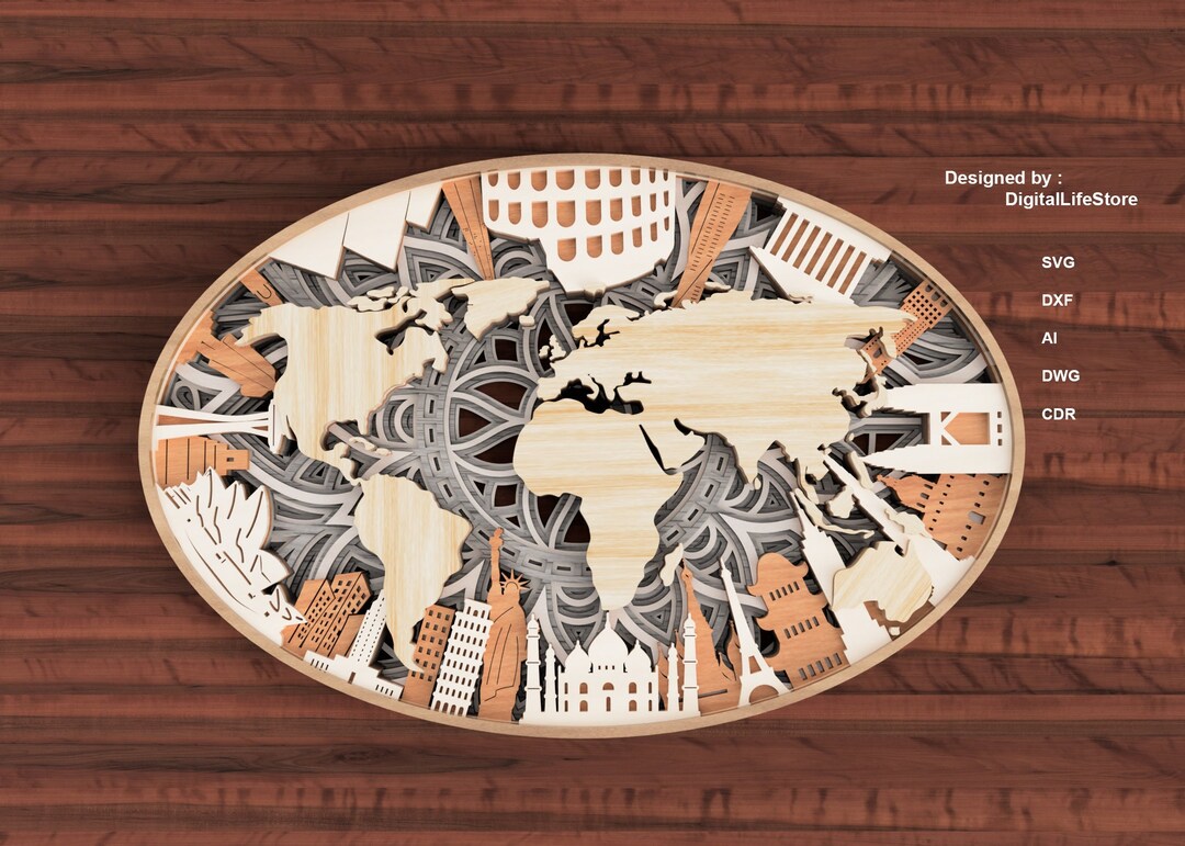 World Map Multilayer Laser Cut Files – SVG Glowforge Files | Laser ...