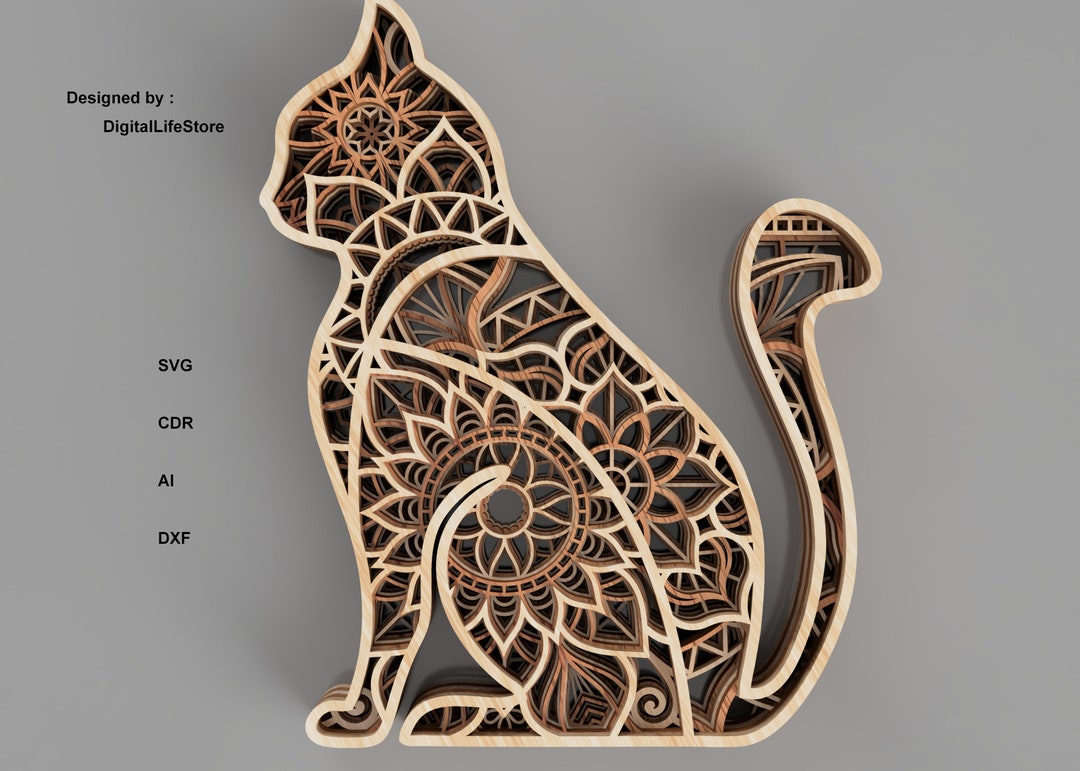 Cat Layered Mandala Laser Cut Files,cnc Laser Cut Svg,cnc Router Laser ...