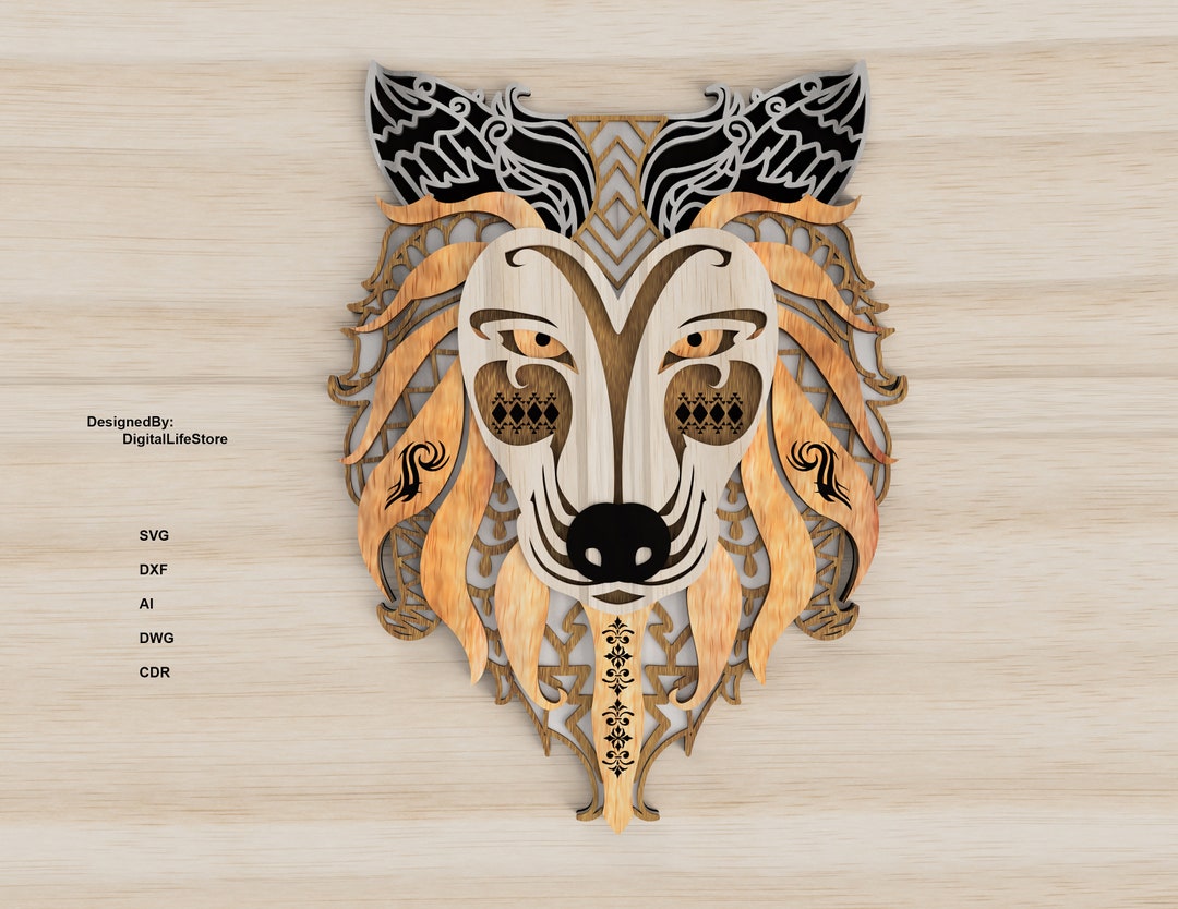 Layered Wolf Svg Laser Cut Files,cnc Files,layered Mandala Engraving ...