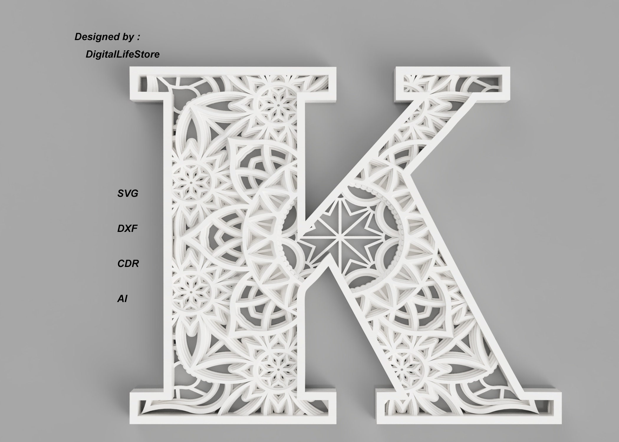 K Layered Letter Mandala Svglaser CUT Fileslaser Cut - Etsy