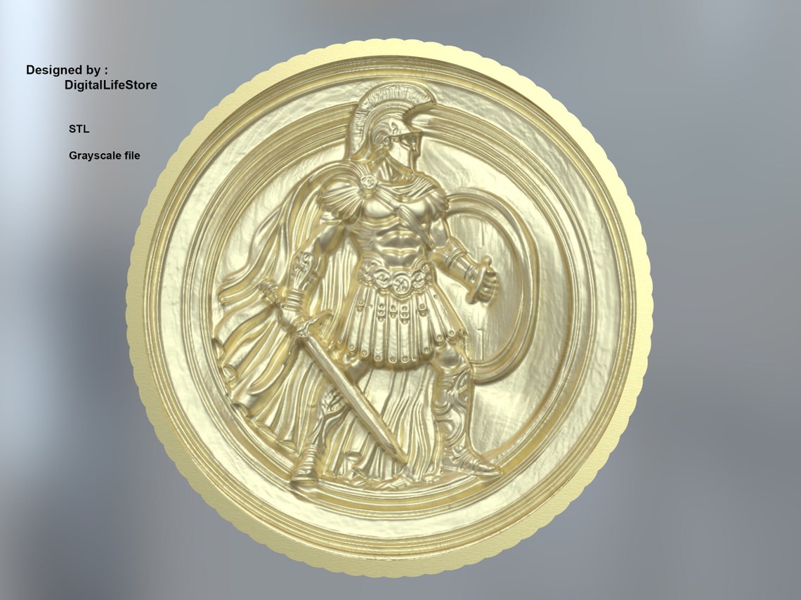 Spartan Warrior Coin 3D Engraving Files: Fiber Laser Designs (STL) - Etsy