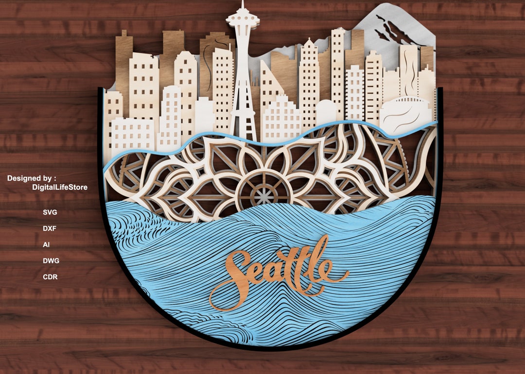 Layered Mandala Seattle Cityscape,laser Cut Files,laser Cut,engraving ...