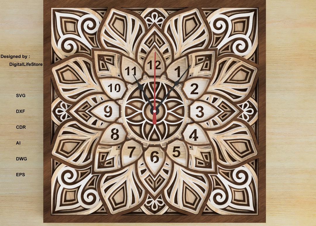 Mandala Clock Laser Cut Files: 7 Layer CNC Router Design - Etsy