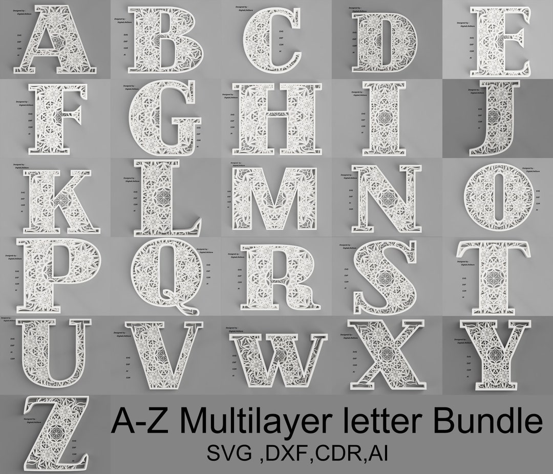 A-Z Alphabet Letters,laser Cut Files Layered Letters Svg,laser Cut ...