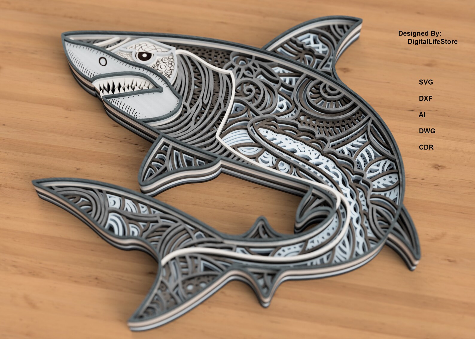 Layered Shark Laser Cut Files Svg,cricut Cut Files Cnc Files,shark ...