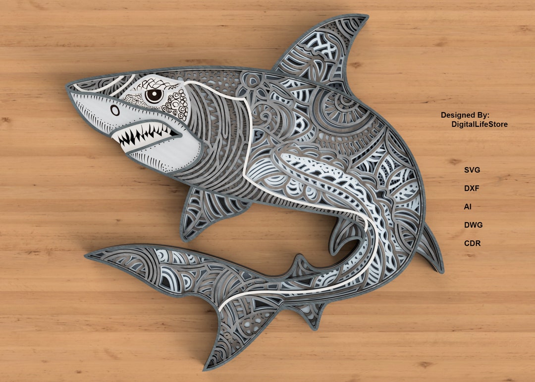 Layered Shark Laser Cut Files Svg,cricut Cut Files Cnc Files,shark ...