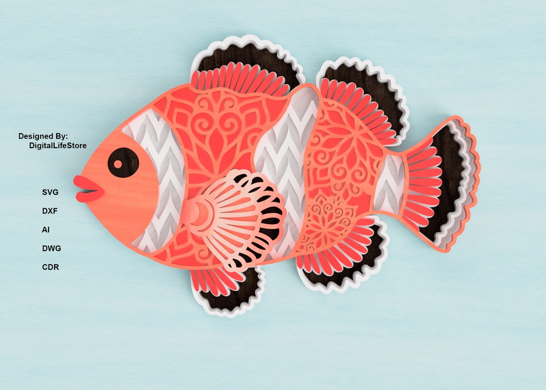 Fish Layered Mandala Laser Cut Files Svg Dxf,laser Cut,cnc Files ...