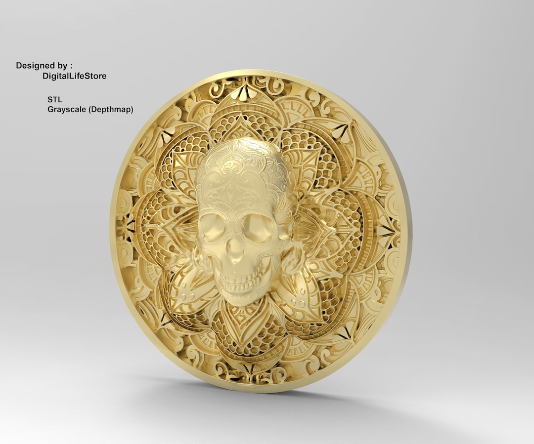 Mandala Skull 3d Engraving Coin Files,fiber Laser Engraving Designs ...