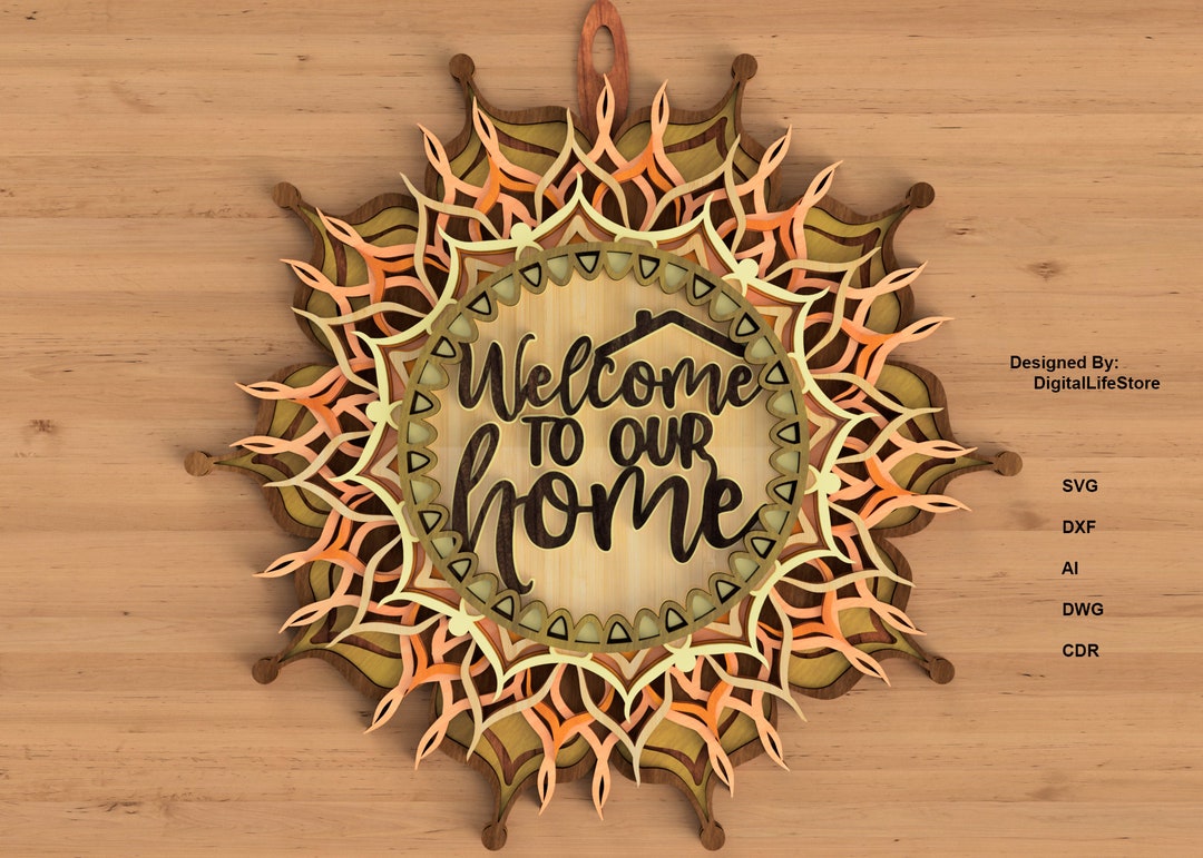 Welcome Home Door Sign Mandala Laser Cut Files Svg ,cricut Cut Files ...
