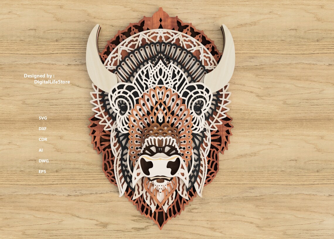 Bison Layered Laser Cut Filescnc Laser Cut Svg Dxf Cutting - Etsy