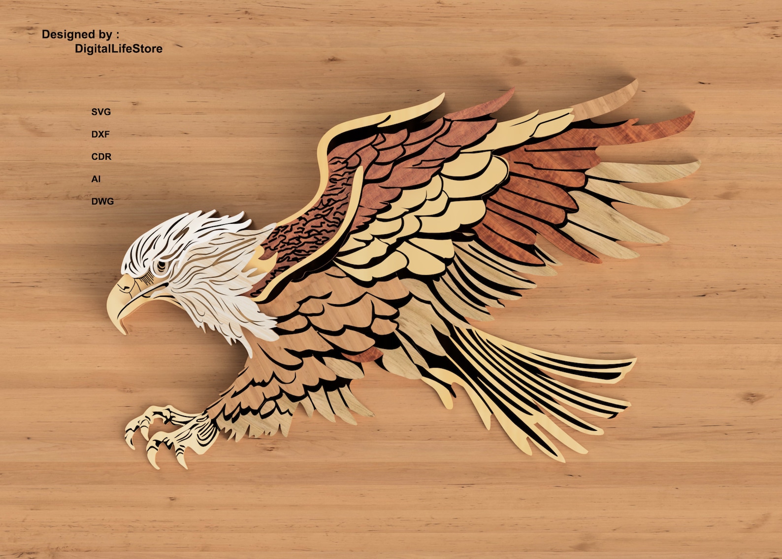 Eagle Multilayered Laser Cut Files,cnc Laser Cut Vector,laser Engraving ...