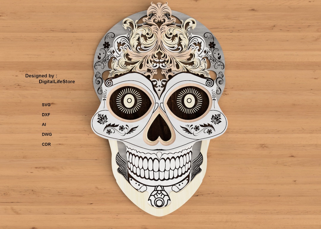 Layered Skull Laser Cut Files Engraving File,laser Cut Svg,cnc File ...