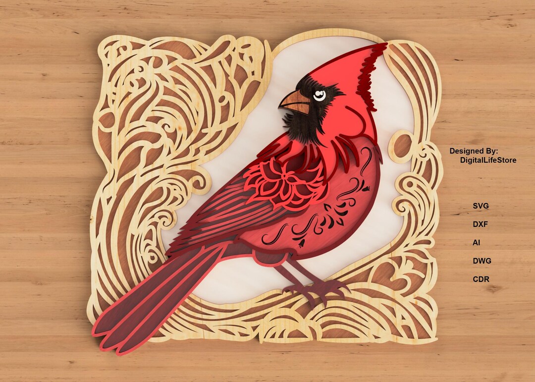 Layered Cardinal Bird Laser Cut Files Svg Dxf,wall Decor Laser Cut,cnc ...