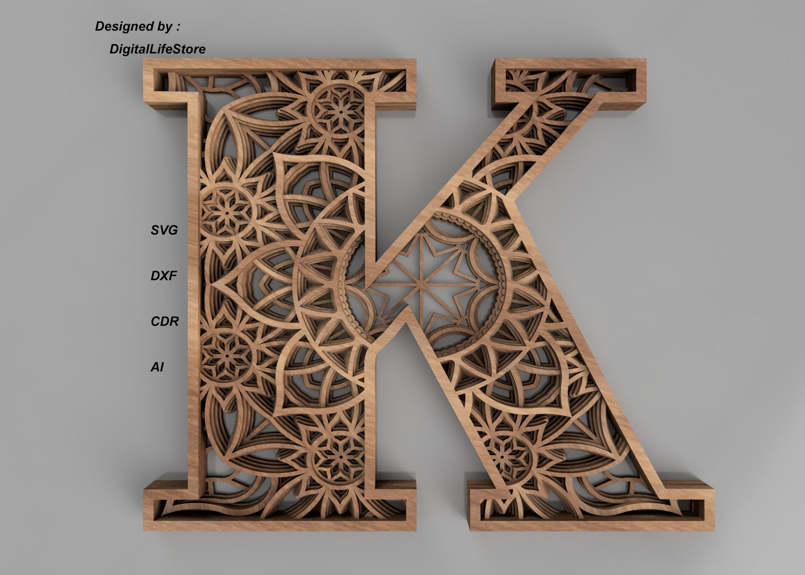 K Layered Letter Mandala Svglaser CUT Fileslaser Cut - Etsy