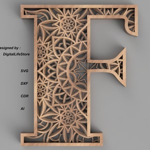 F Multilayered Mandala Alphabet Laser Cut Files,cnc Laser Cut Router ...
