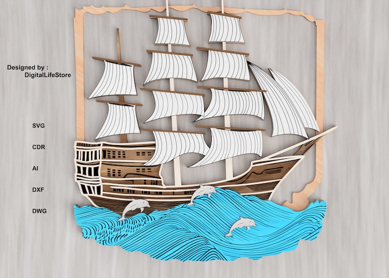 Layered Ship Multilayer Laser Cut Files SVG Glowforge Laser Cut File - Etsy