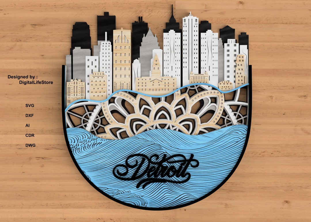 Layered Mandala Detroit Cityscape,laser Cut Files,laser Cut,engraving ...