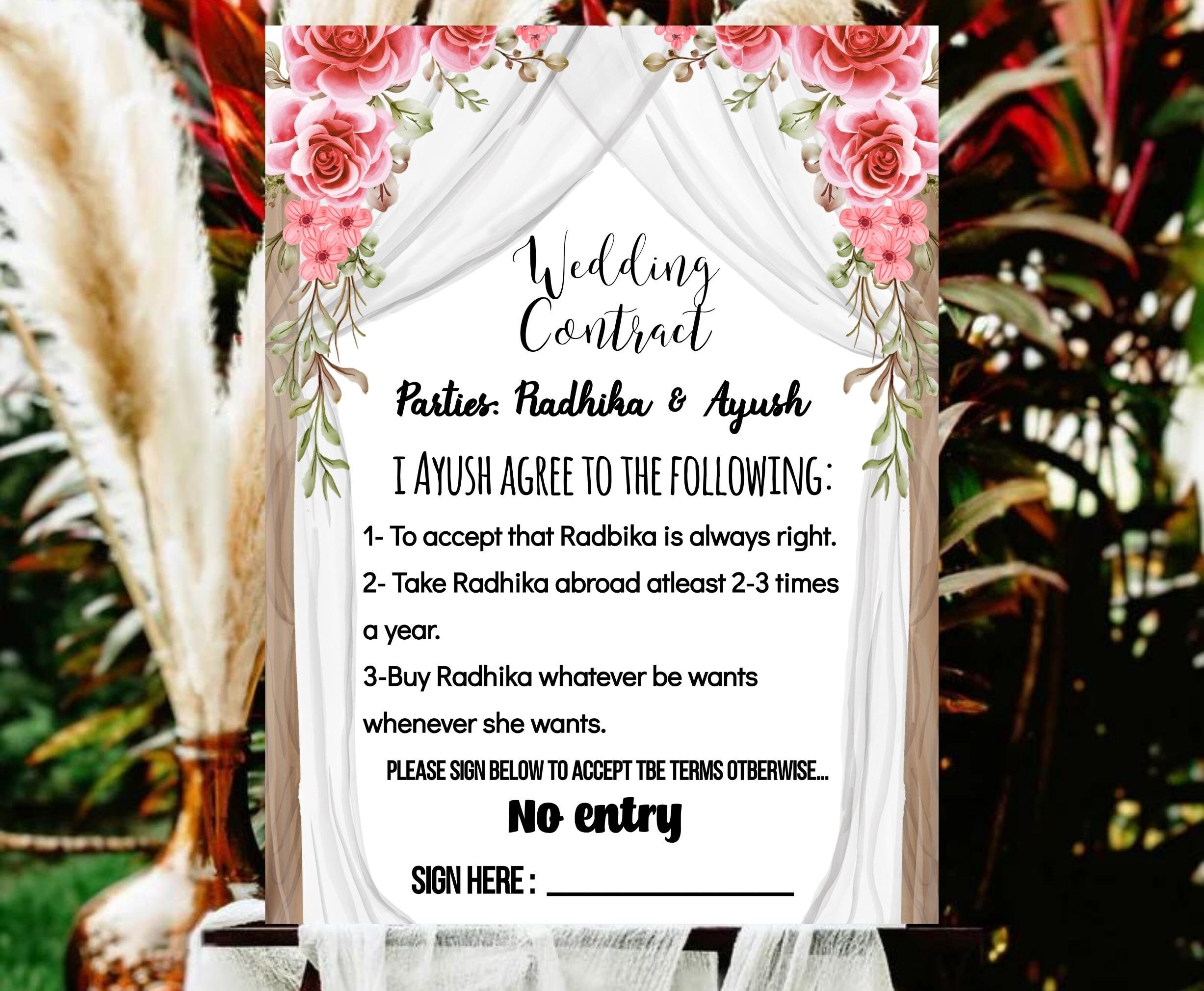 Wedding Contract, Personalized Wedding Contract - Etsy