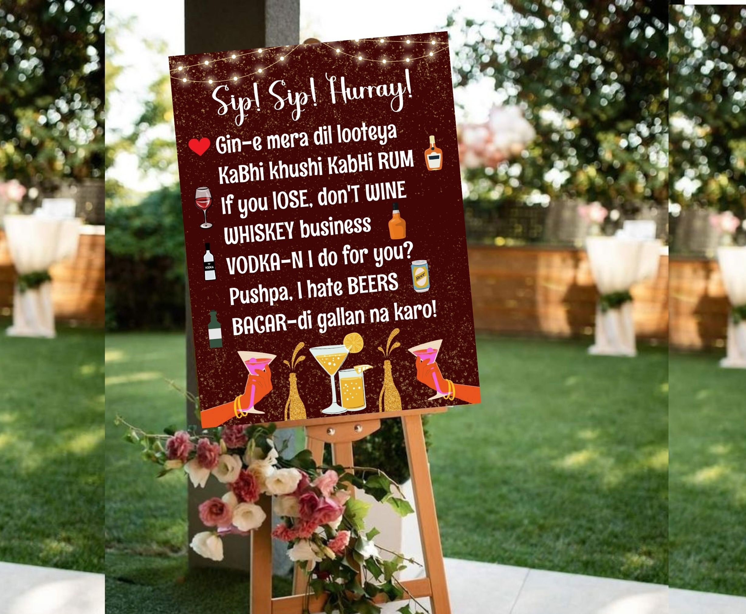 Indian Cocktail Party Cocktail Menu Bar Welcome Sign - Etsy
