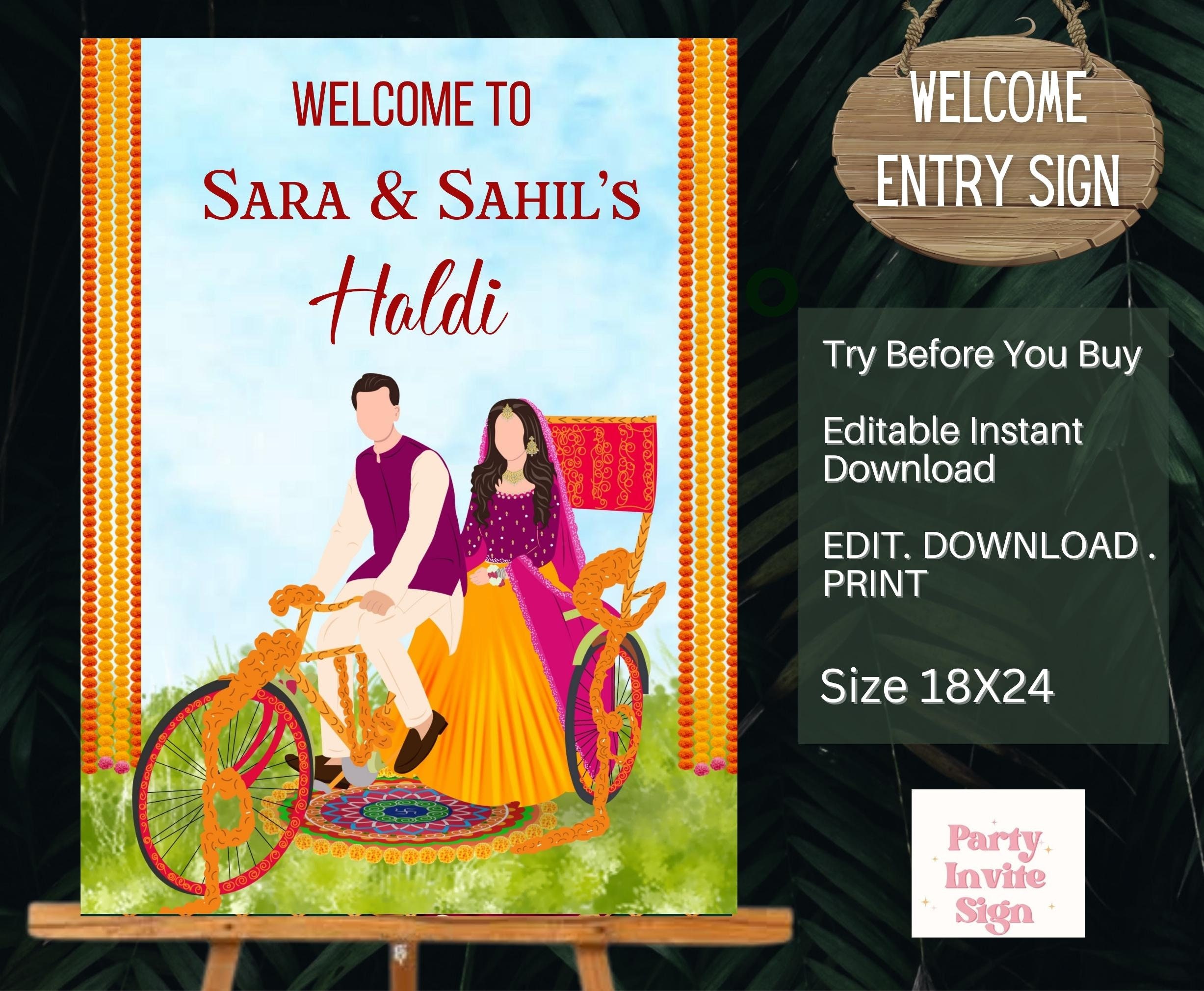 Couple Haldi Signages, Haldi Decoration , Haldi Posters as Welcome to ...