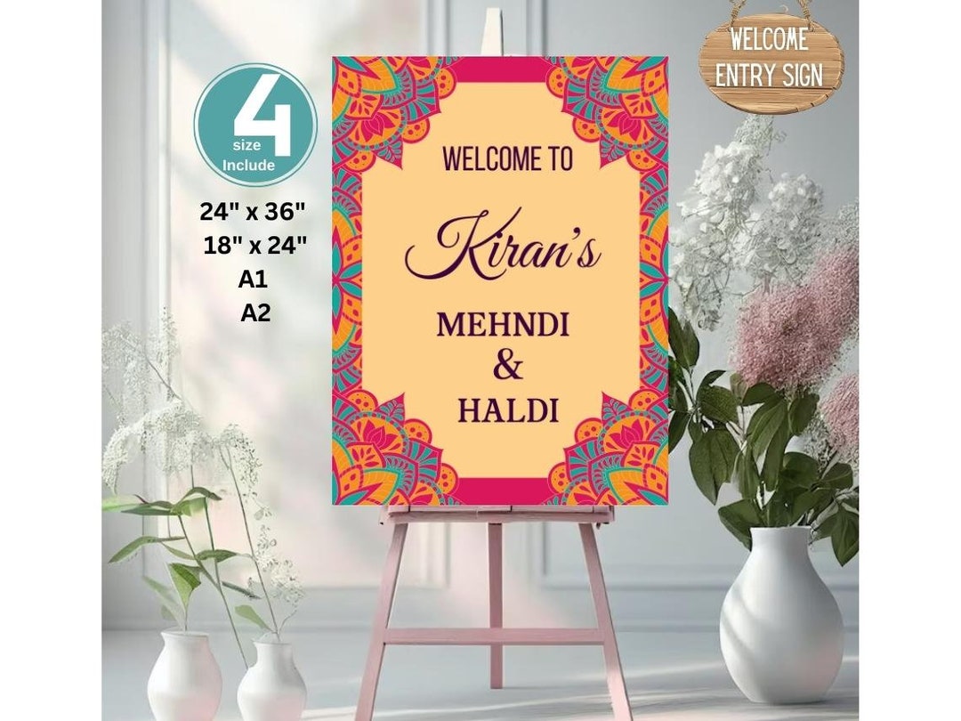 Mendhi Signs, Mehndi Welcome Signs & Haldi Decor Sign , Mehndi Signs as ...