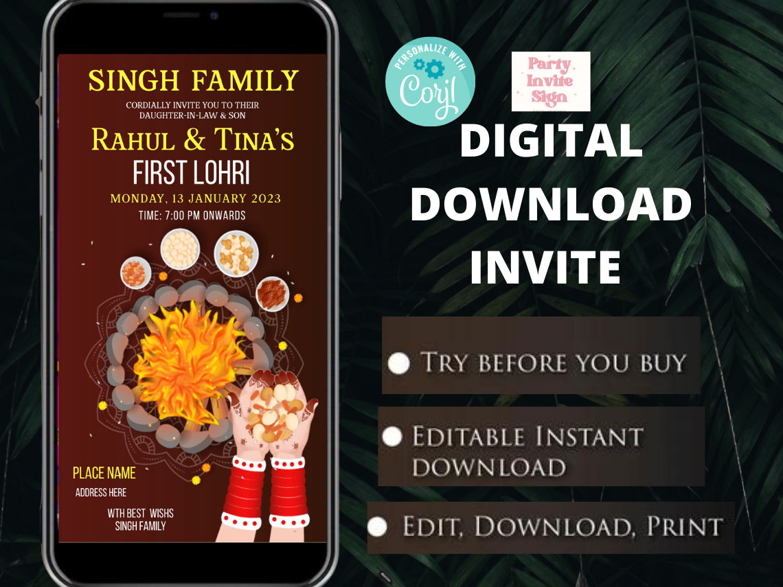 Happy First Wedding Lohri Invitation, DIY Lohri Mobile Phone Invite or ...