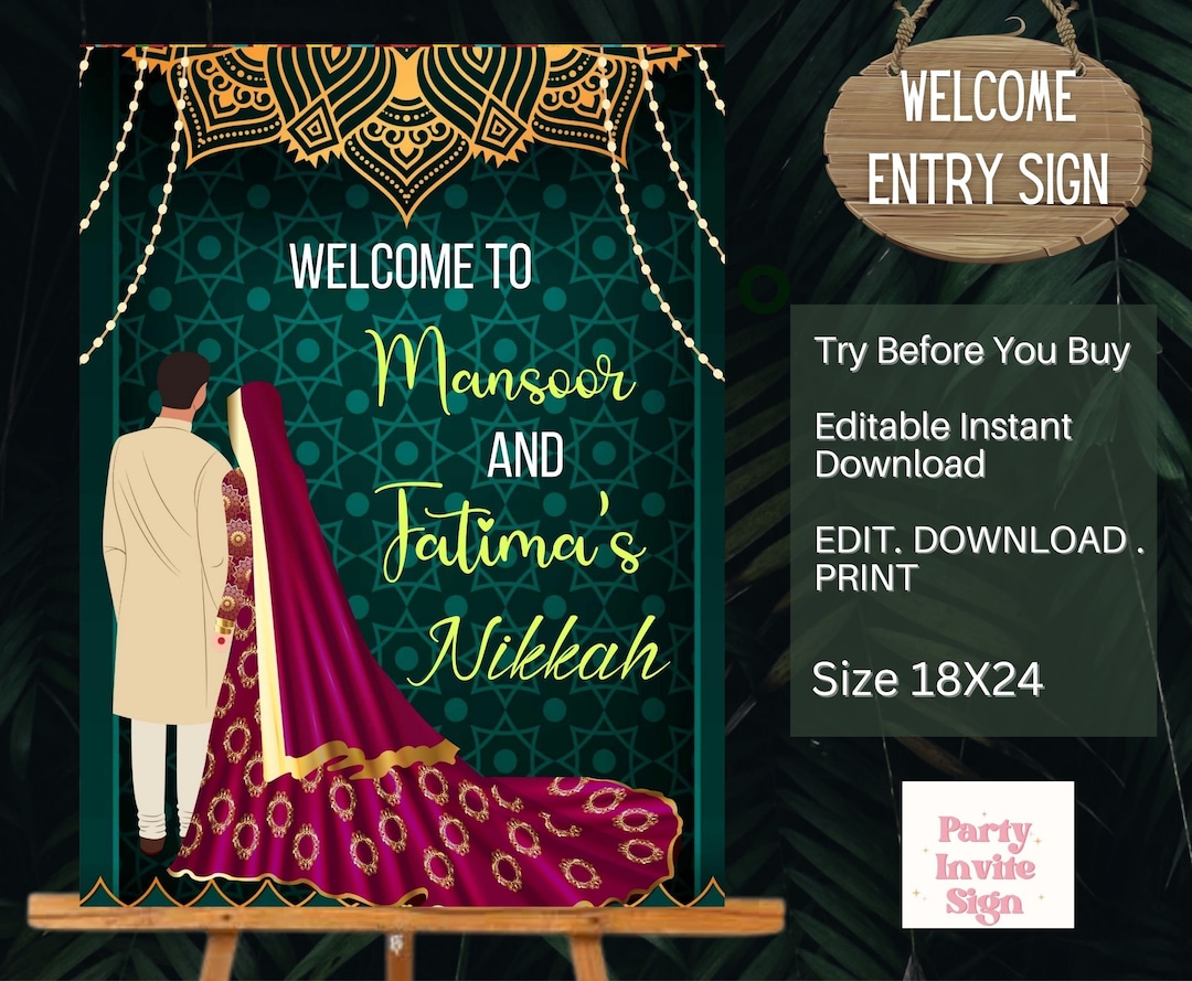 Nikkah Signs, Nikkah Ceremony Sign, Nikkah Welcome Sign, Nikkah ...